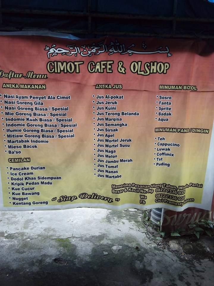 Menu at cafe cimot, East Kisaran