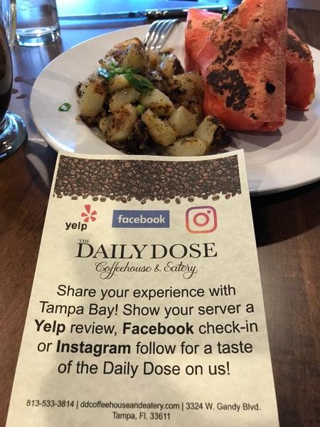 Menu at The Daily Dose cafe, Tampa