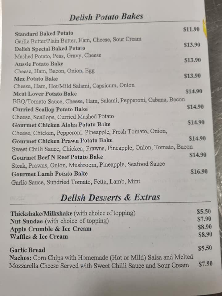 Menu at Delish Pizzeria, Queenstown