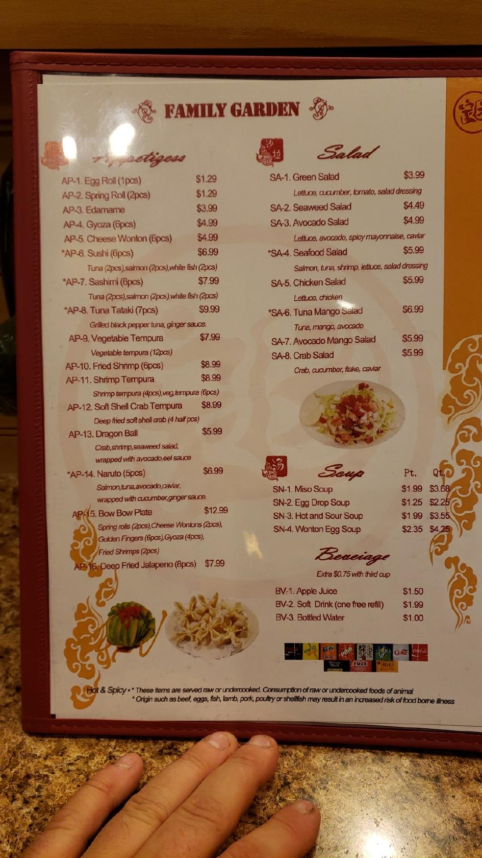 Menu at Family Garden restaurant, Richland