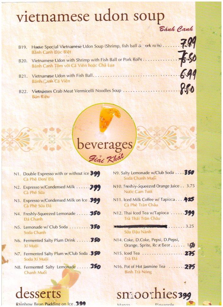 Menu at Pho Lena & Grill restaurant, Escondido