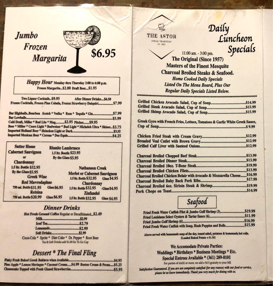 Menu at Astor Restaurant, Corpus Christi