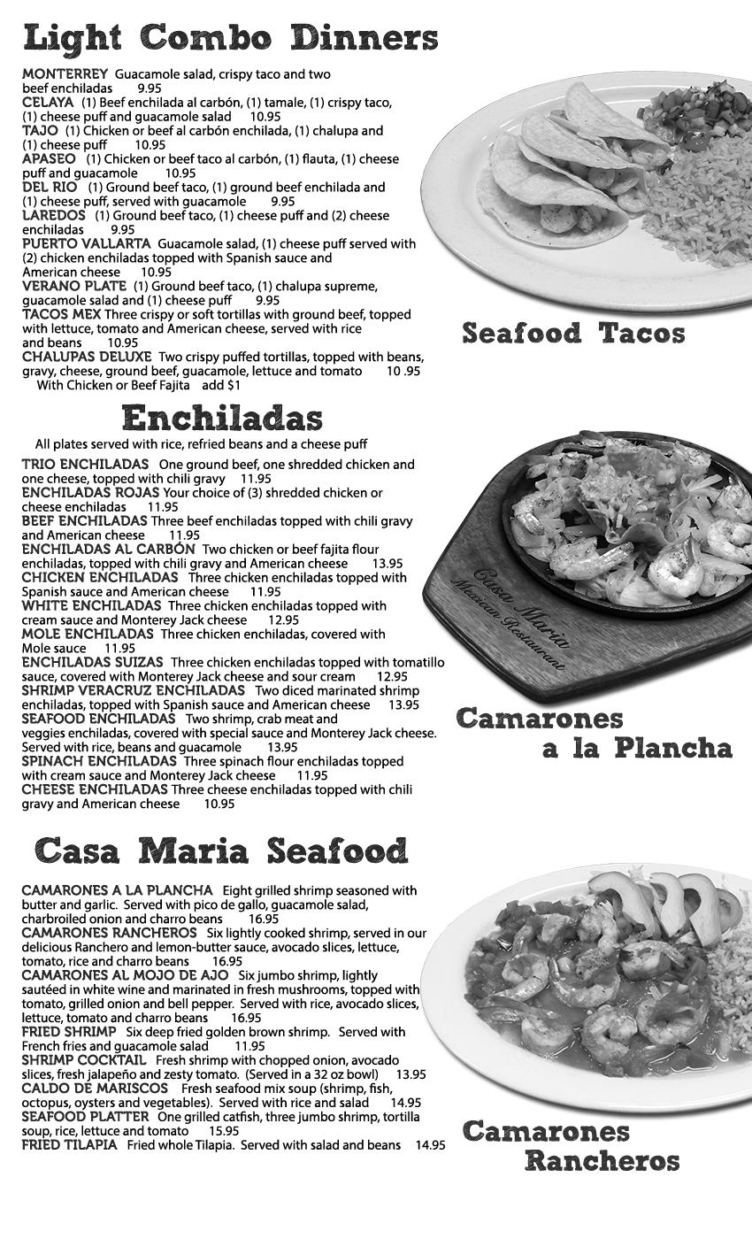 Menu at Casa Maria restaurant, Houston