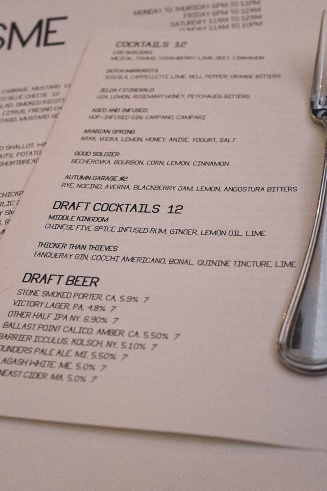 Carta del pub y bar Esme, Nueva York