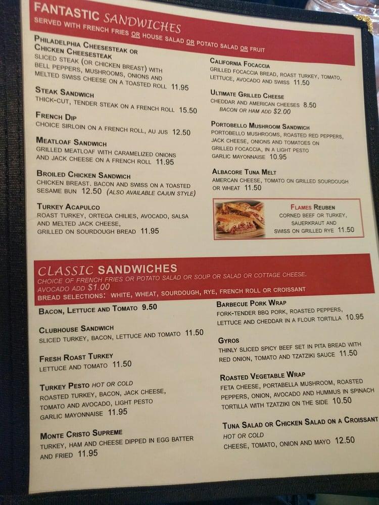 Menu at Flames Coffee Shop restaurant, San Jose, Santa Teresa Blvd