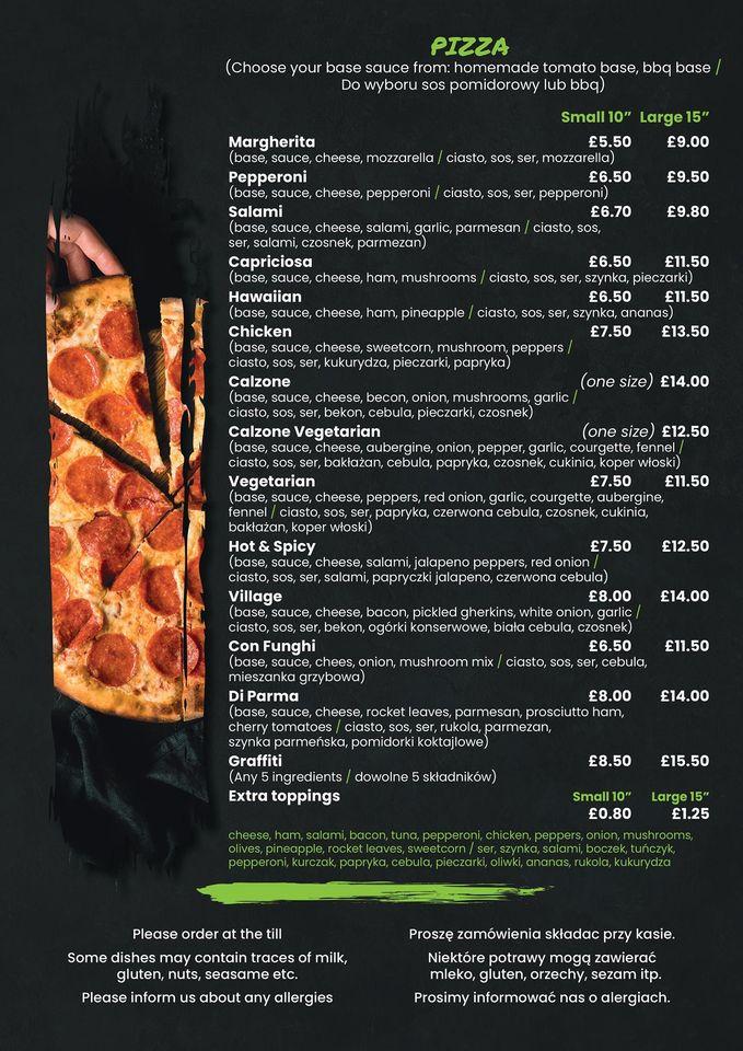 Menu at Graffiti restaurant, Spalding