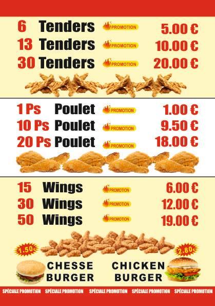 Menu au lak chicken restaurant, Épinay-sur-Seine