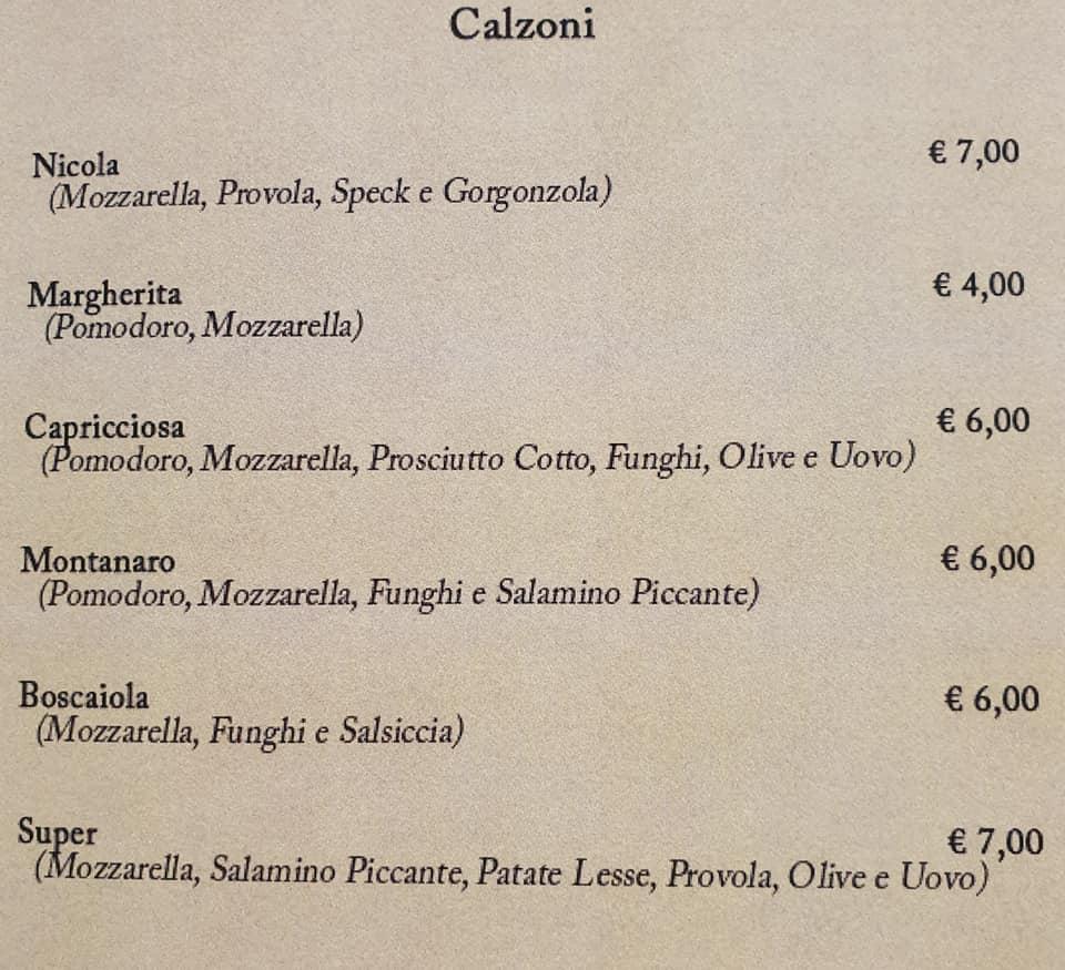 Menu da Pizzeria Nicola (Forno a Legna), Frosinone