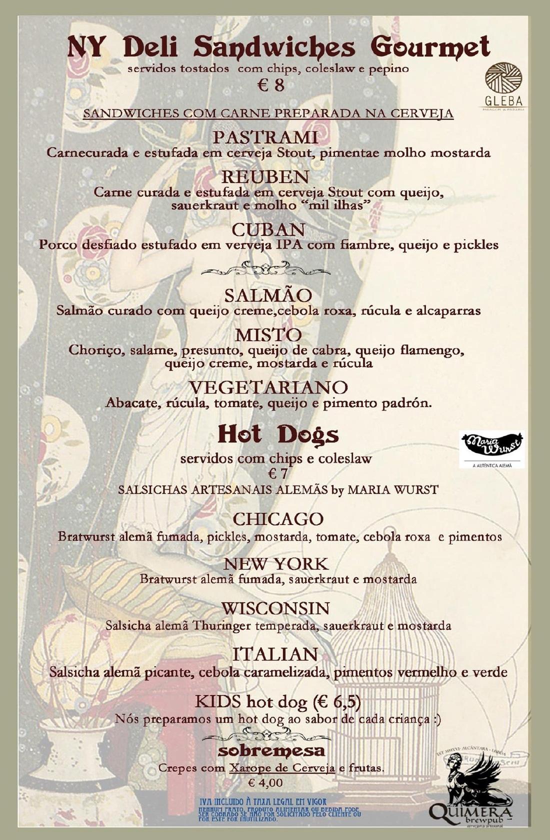 Menu em Quimera Brewpub, Lisboa