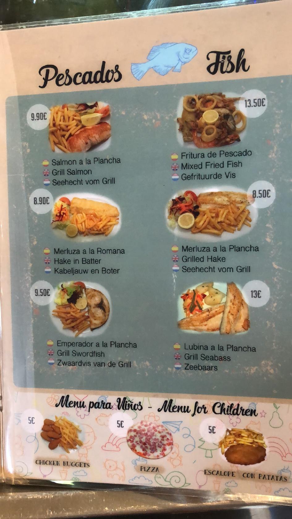 Menu at Restaurante los Ranchos, Benidorm