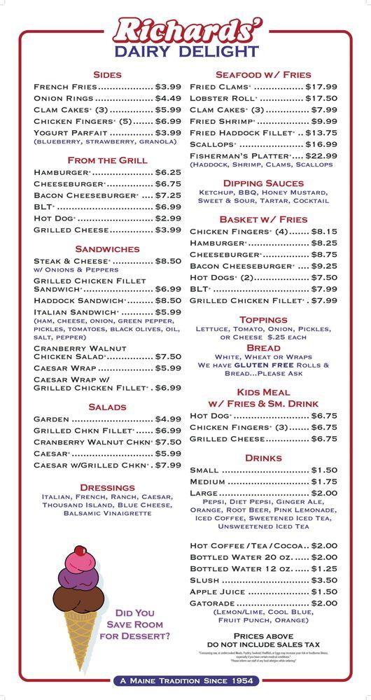 Menu at Richards' Dairy Delight desserts, Sebago