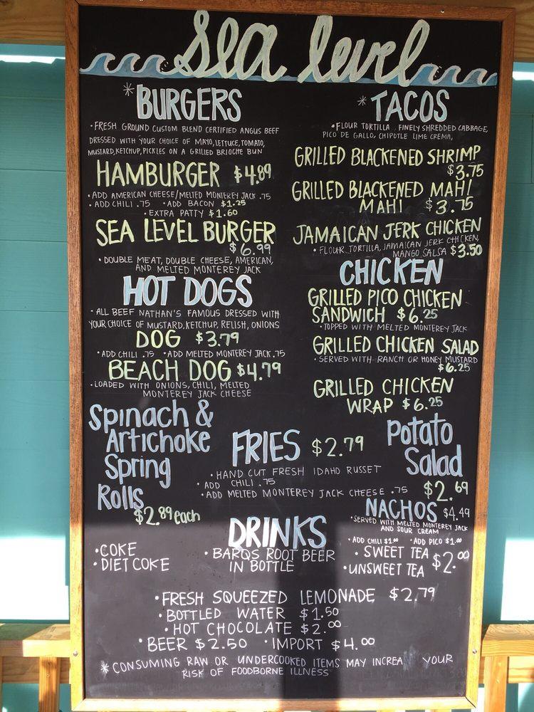 Menu at Sea Level restaurant, Pass Christian