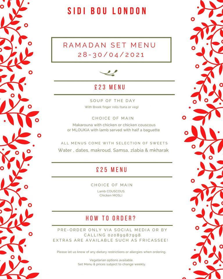 Menu at Sidi Bou London restaurant, London
