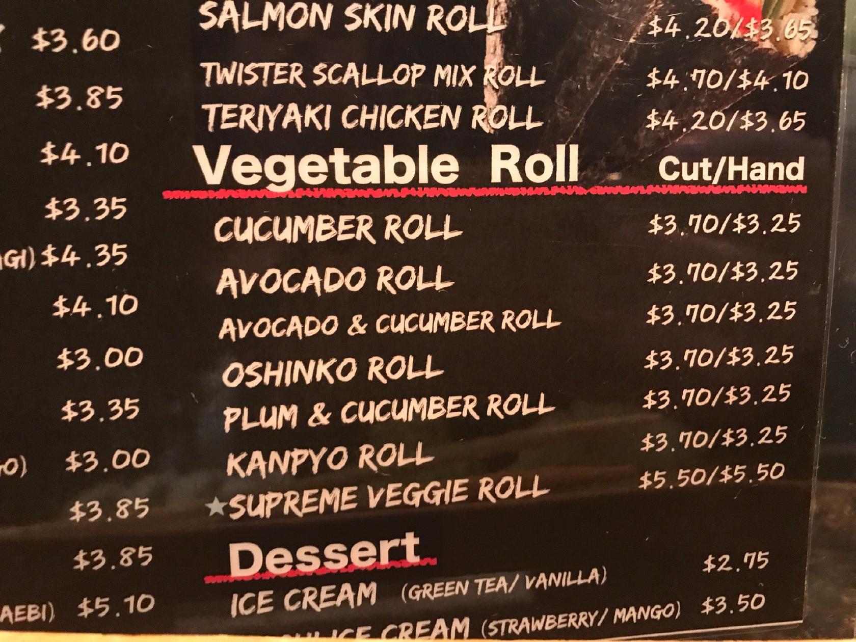 Carta del restaurante Sushi Twister, Las Vegas