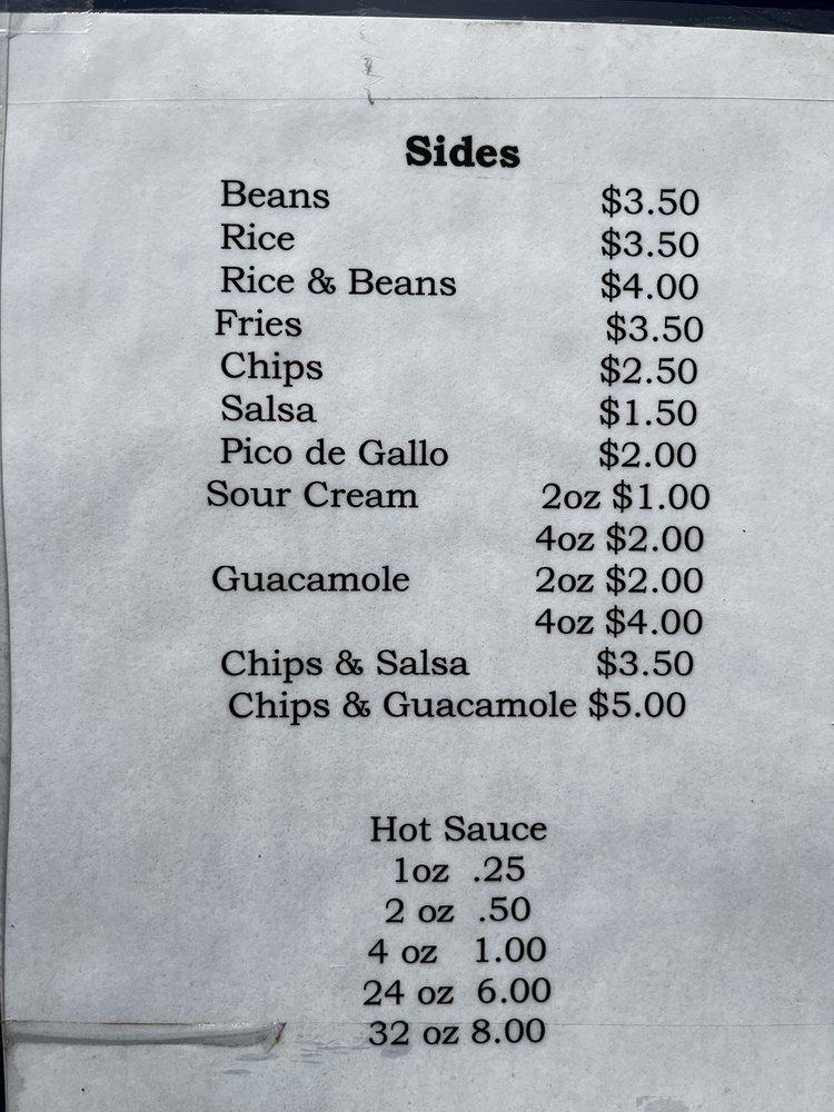 Menu at Taco’s Mex, Eugene