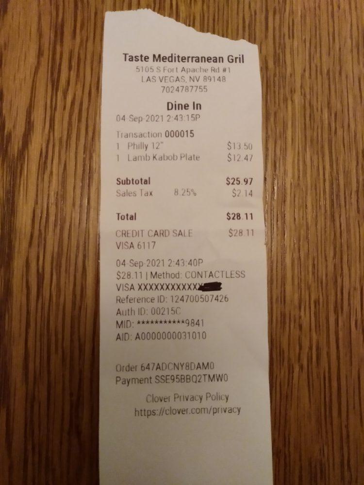Menu at Taste Mediterranean Grill restaurant, Las Vegas