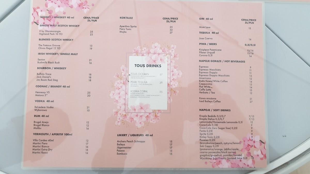 Menu at White Marlin pizzeria, Sopot