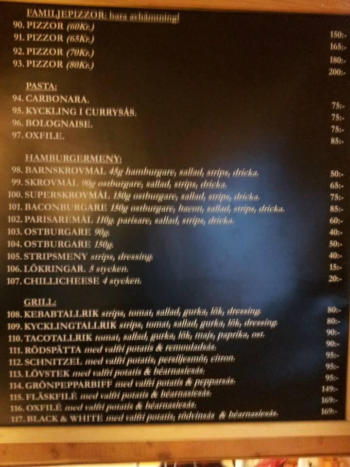 Menu at City Kebab restaurant, Umeå