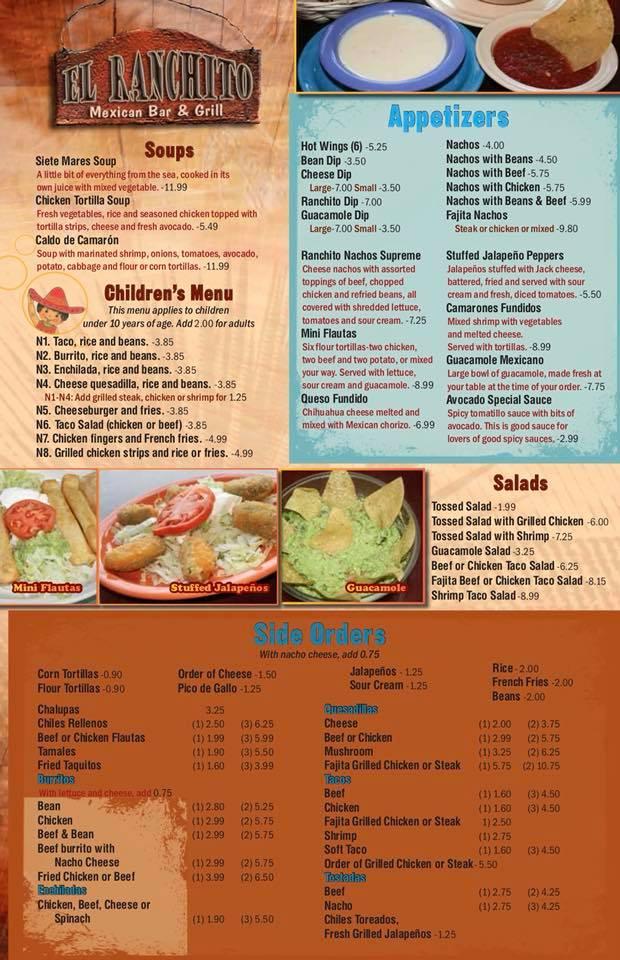 Menu at El Ranchito restaurant, Madison