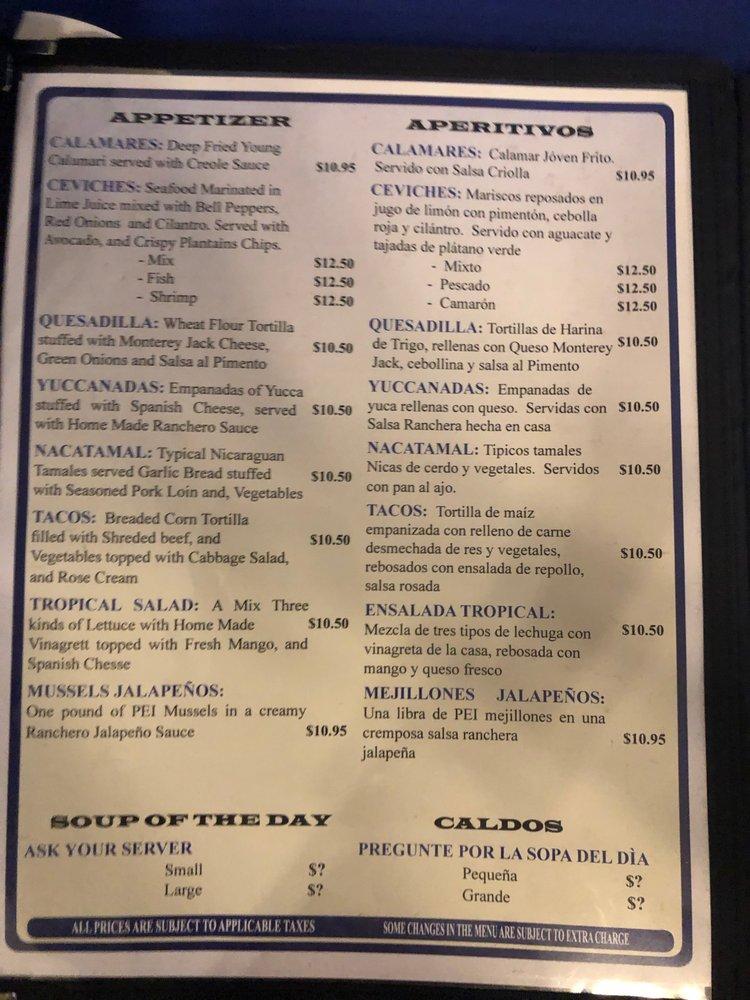 Carta del restaurante La Bella Managua, Toronto