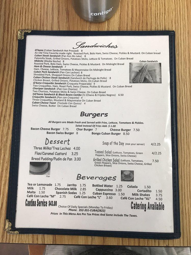 Menu at Latin American Cafe, Ocala