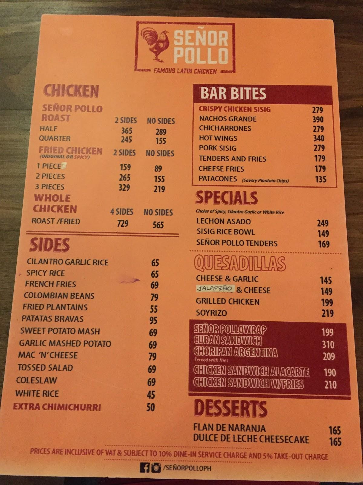 Menu at Señor Pollo BGC restaurant, Taguig