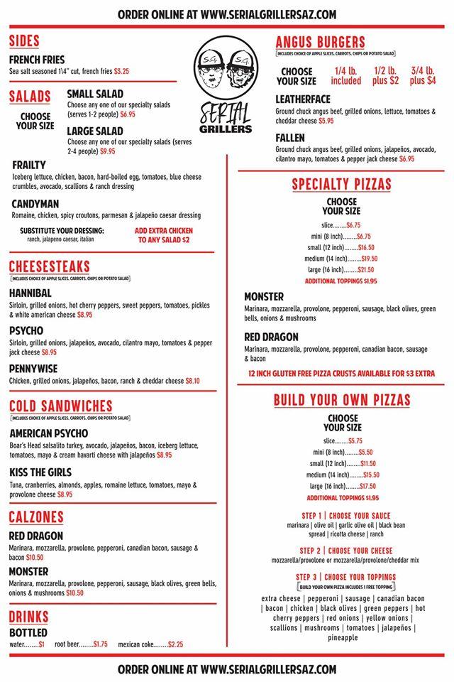 Menu at Serial Grillers pizzeria, Tucson, W Cortaro Farms Rd