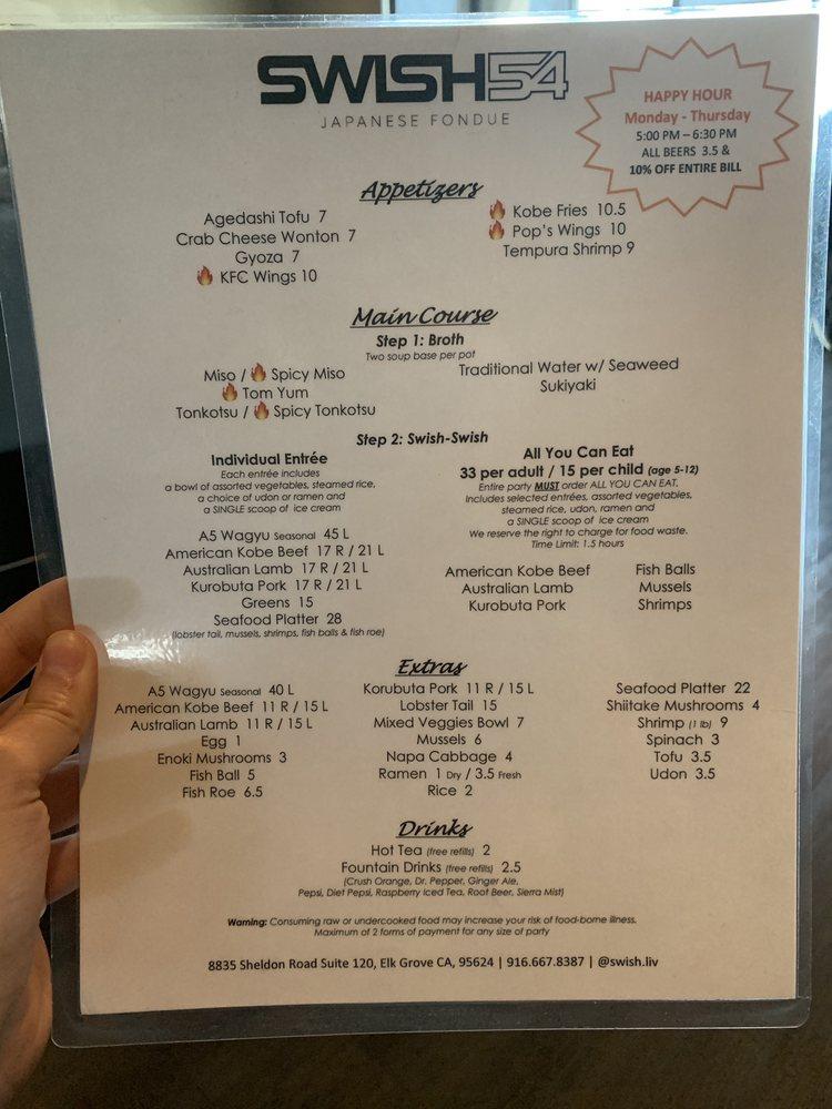 Menu at Swish 54 restaurant, Elk Grove