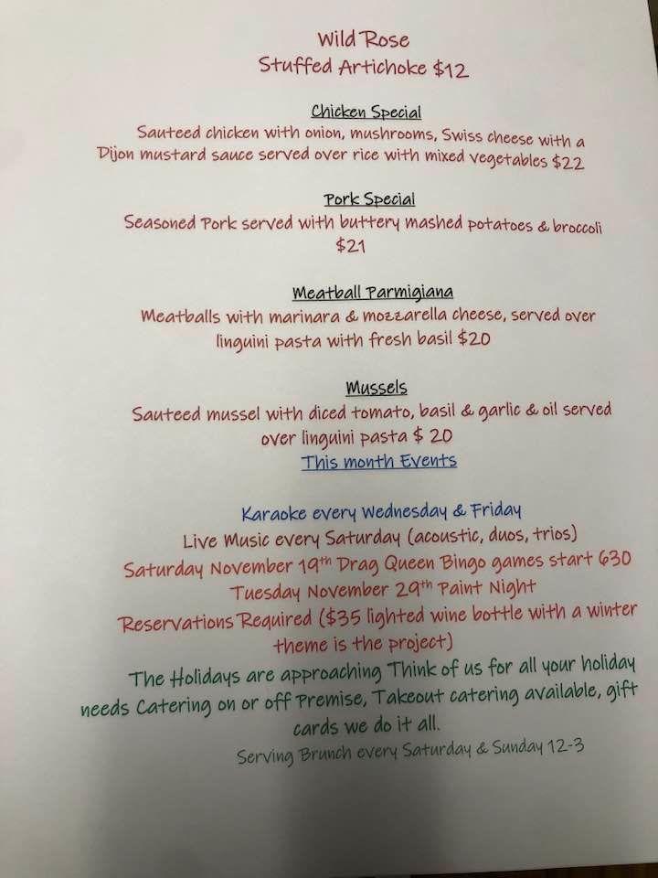 Menu at The Wild Rose Bar & Grill, Farmingdale