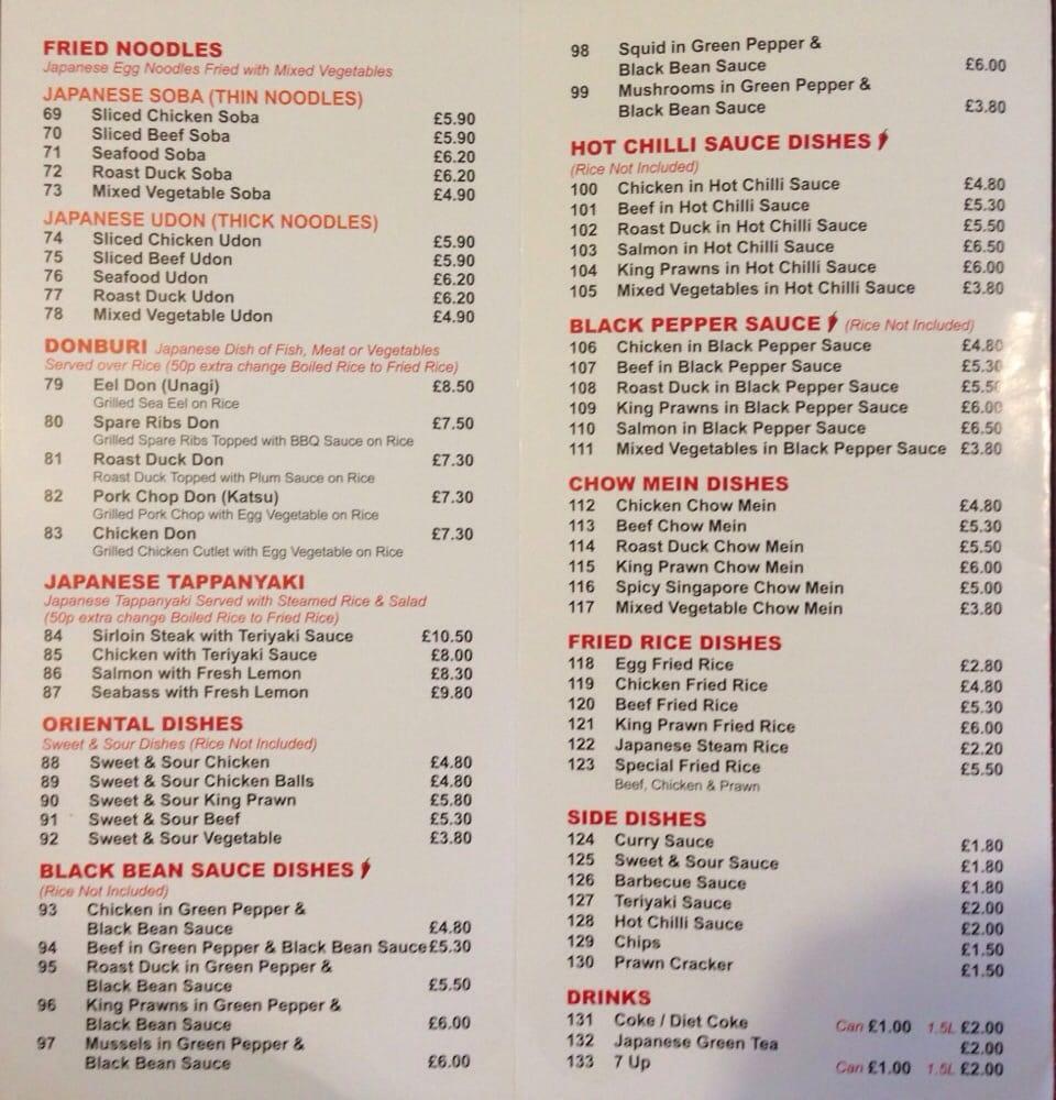 Menu at Tokyo Oysy Sushi restaurant, Beck Row