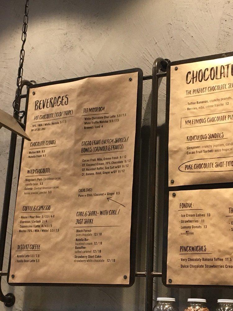 Menu at Blue Stripes Cacao Shop cafe, New York City