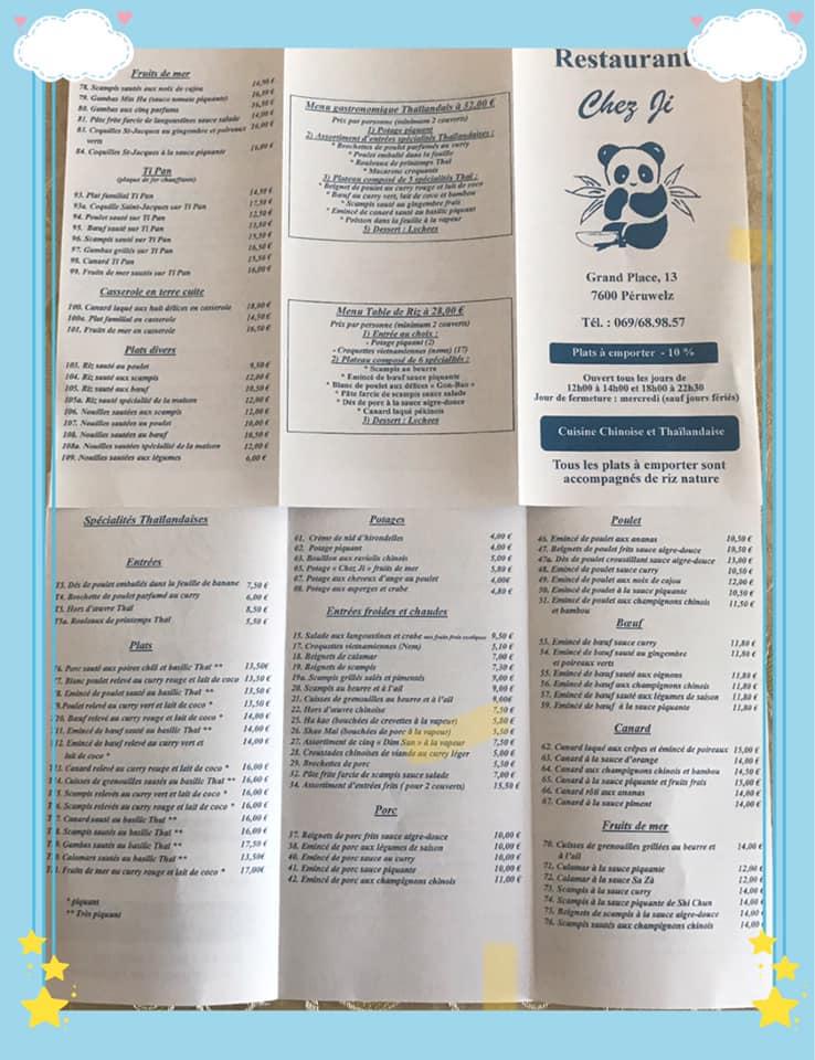 Menu at Chez Ji, Peruwelz, Grand-Place 13