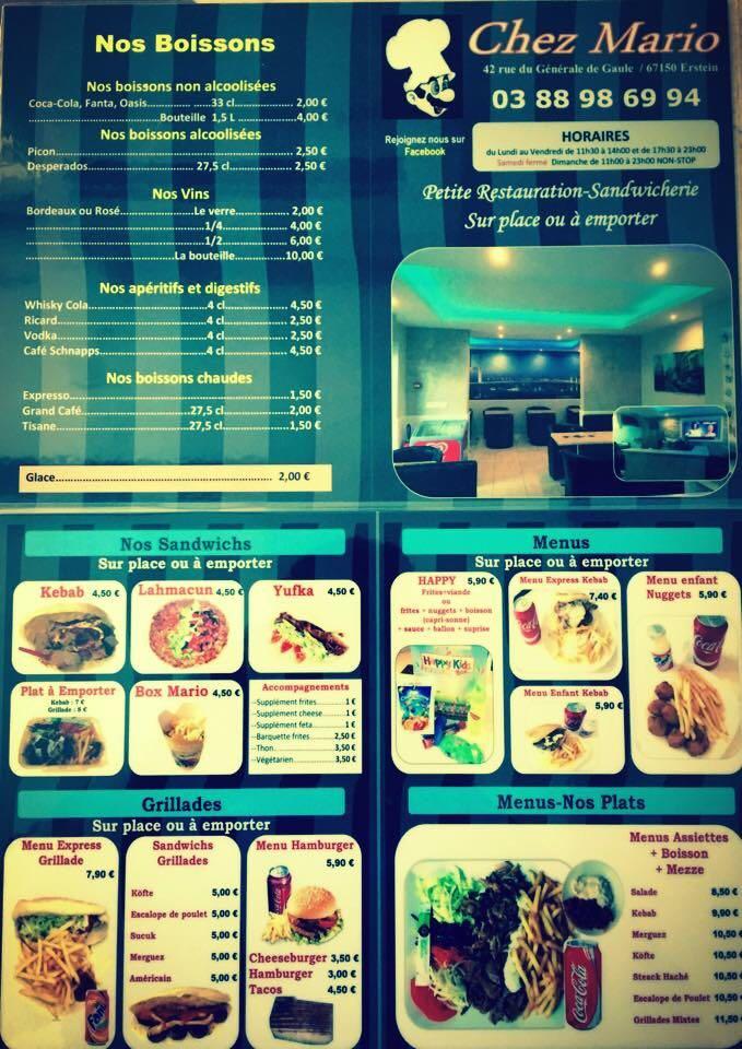 Menu au Chez Mario restaurant, Erstein