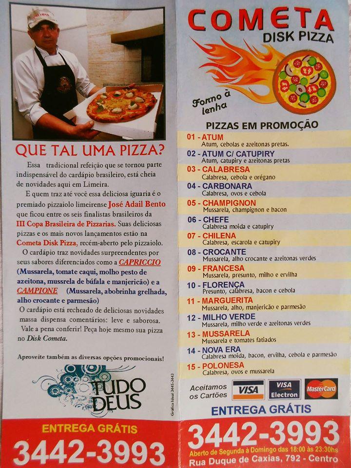 Menu at Comet Disk Pizza pizzeria, Limeira