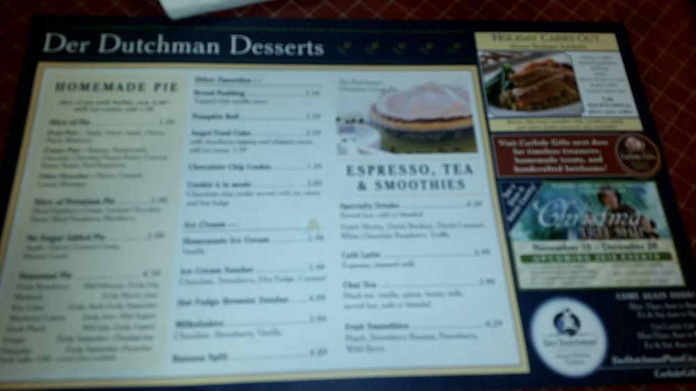 Menu at Der Dutchman restaurant, Plain City