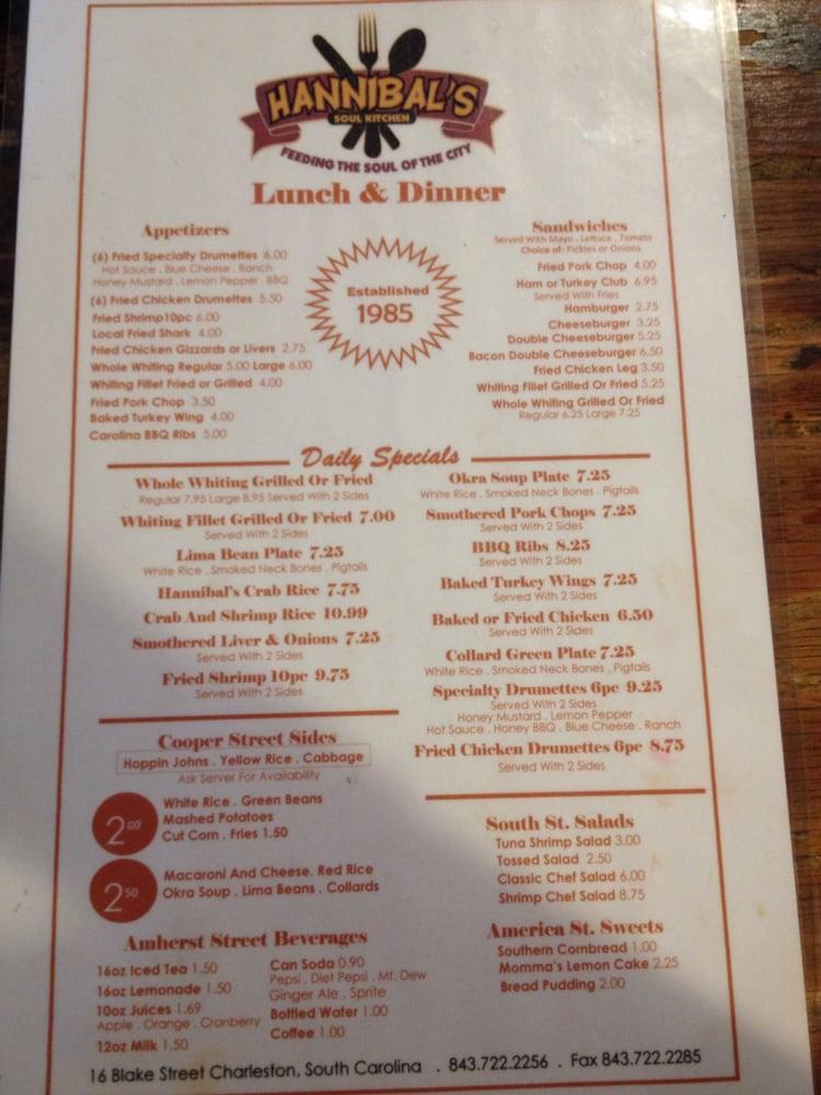 Menu at Hannibal's Kitchen BBQ, Charleston