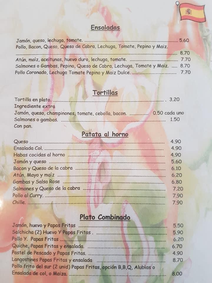 Menu at Le Moka cafe, Playa Blanca