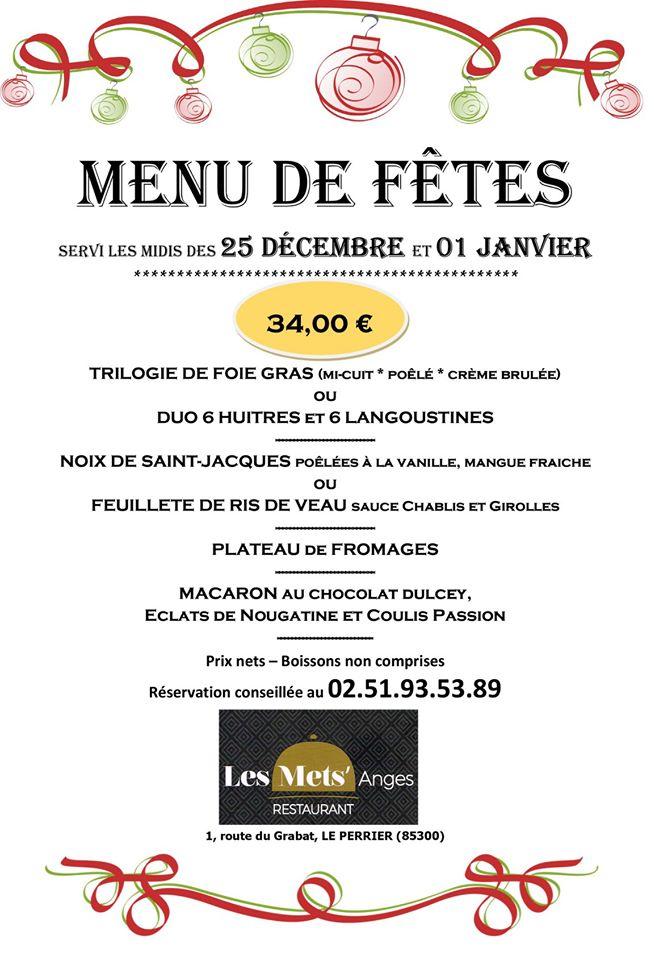Menu au Les Mets' Anges restaurant, Le Perrier, 1 Rte du Grabat