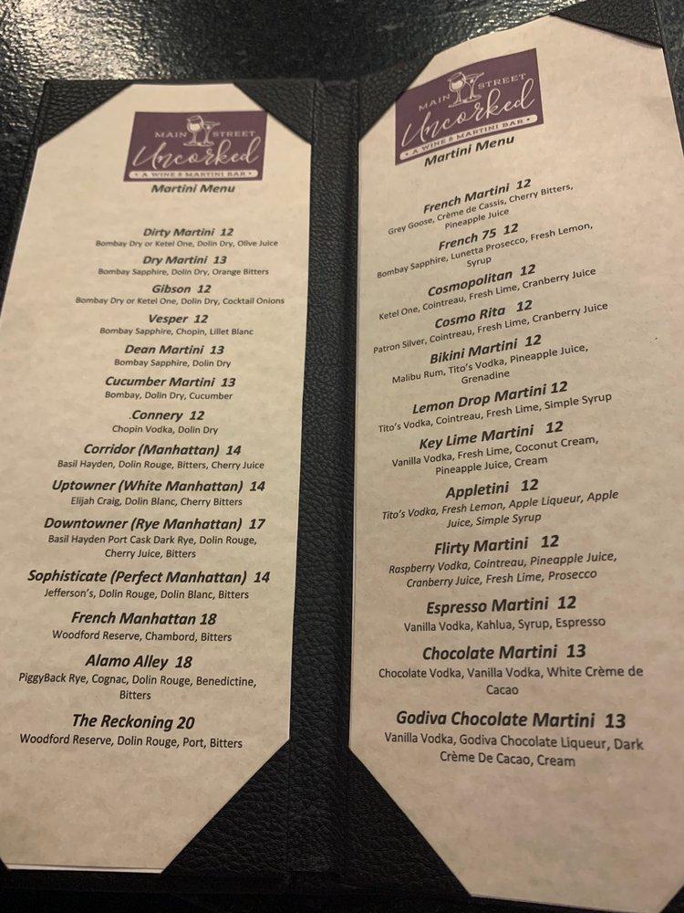 Menu at Main Street Uncorked pub & bar, Brenham