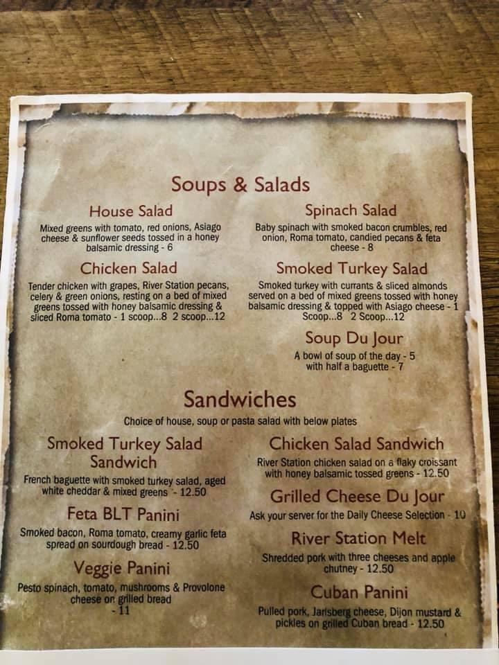 Menu at River Station restaurant, Rogue River