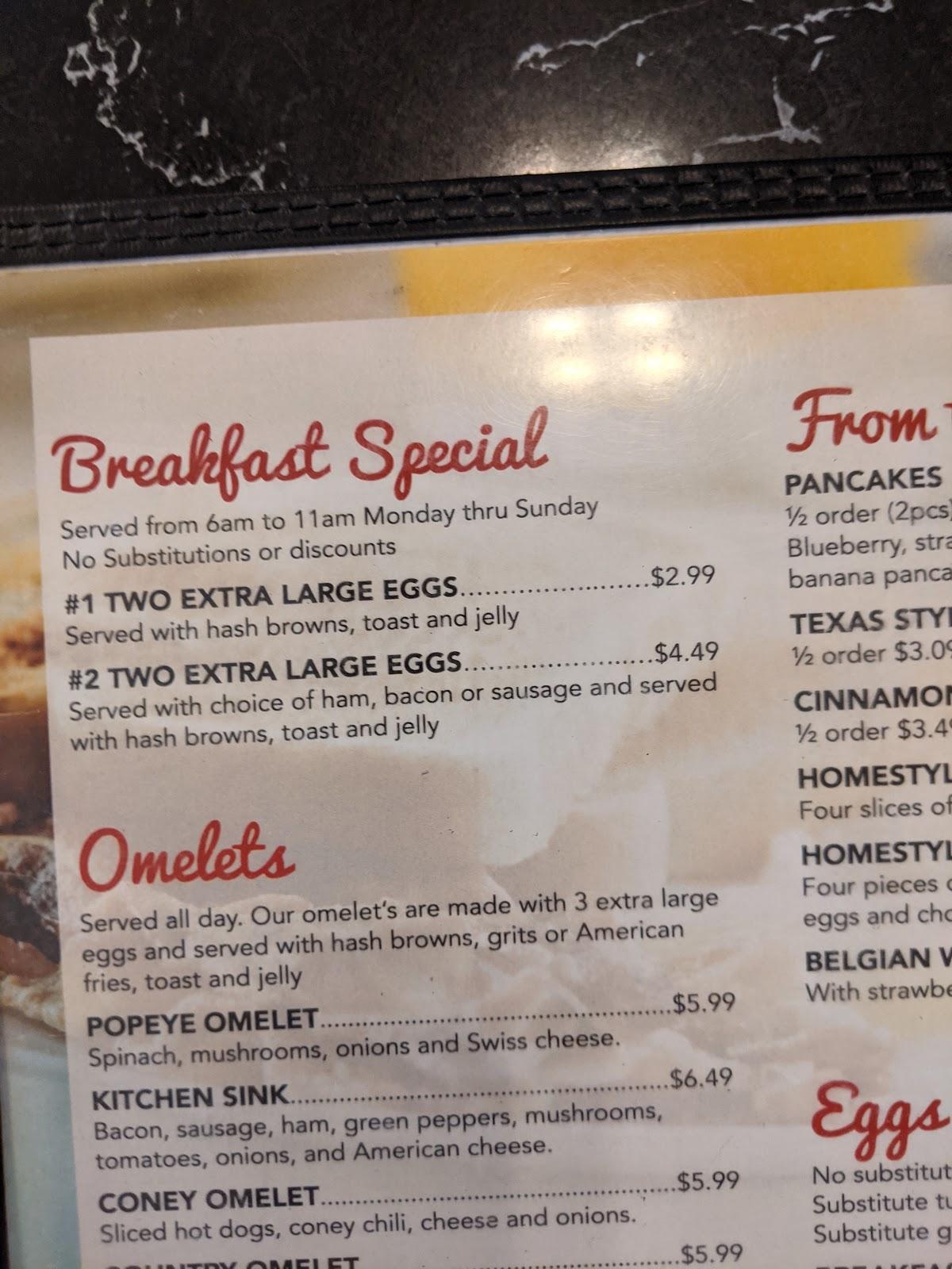 Menu at Sami's Coney Island restaurant, Taylor, Eureka Rd