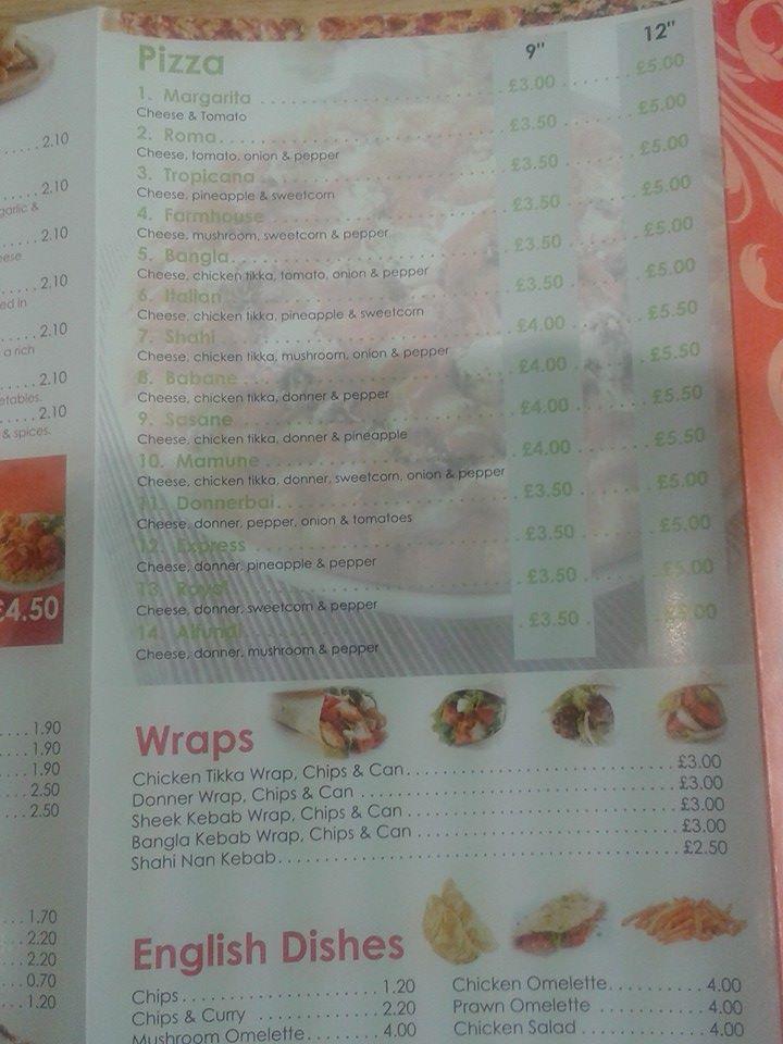 Menu at Shah Of Denton restaurant, Manchester
