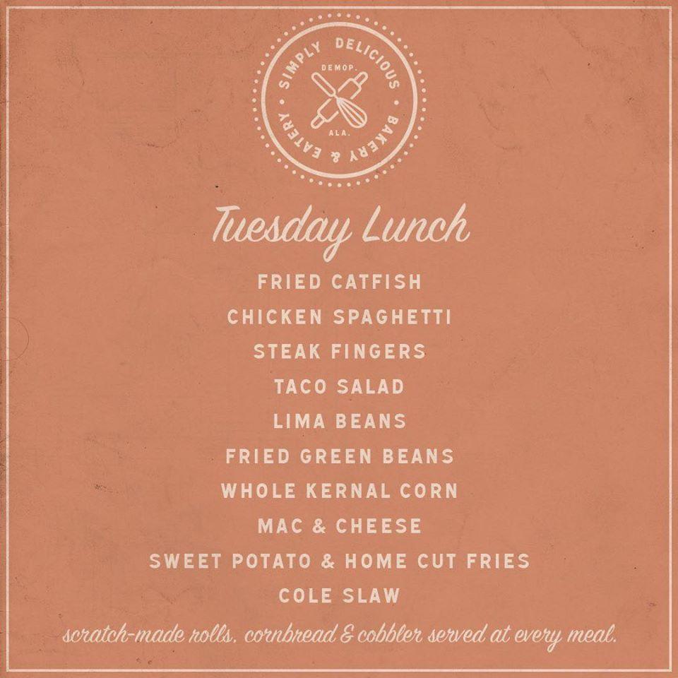 Menu at Simply Delicious Bakery & Eatery, Demopolis