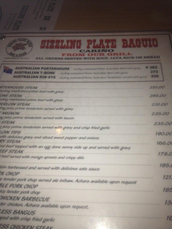 Carta del restaurante Sizzling Plate Carino, Baguio, 4 Carino St