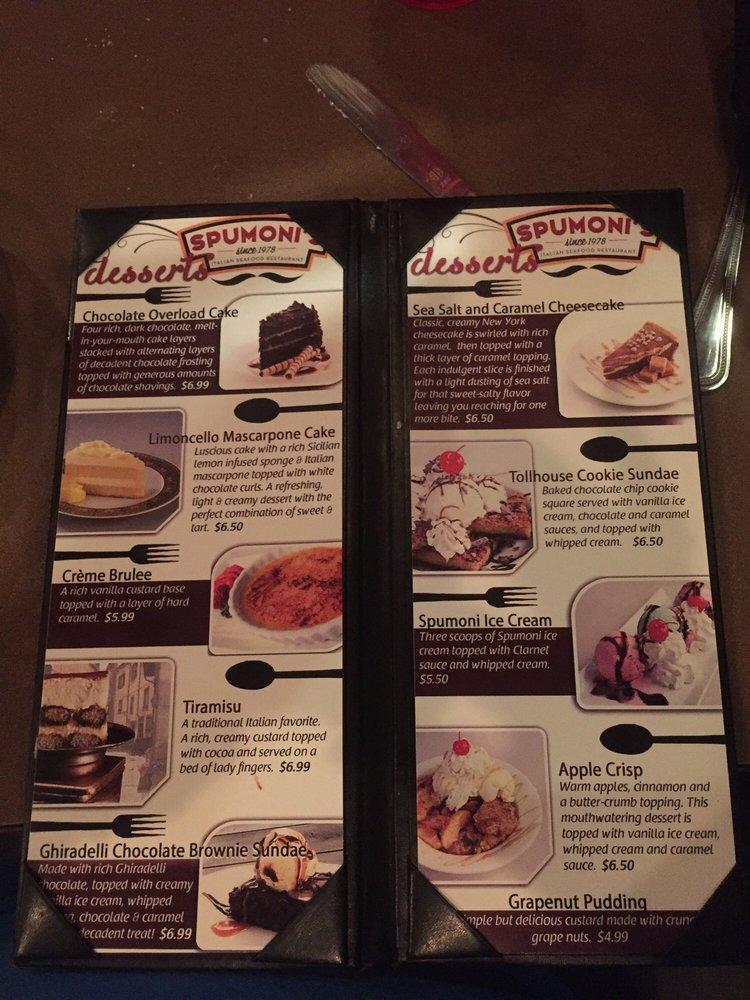 Menu at Spumoni's restaurant, Pawtucket
