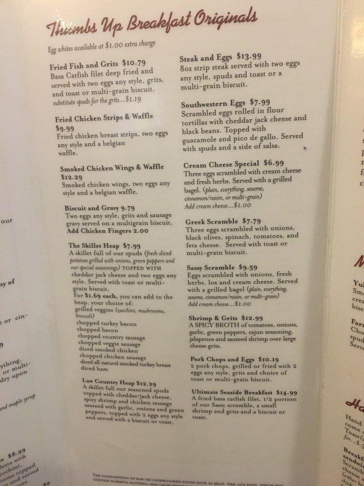 Menu at Thumbs Up Diner restaurant, Douglasville