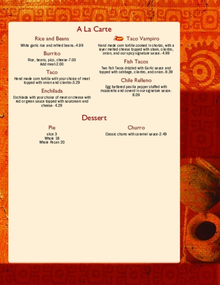 Menu at Cascabel Restaurant, Angels Camp