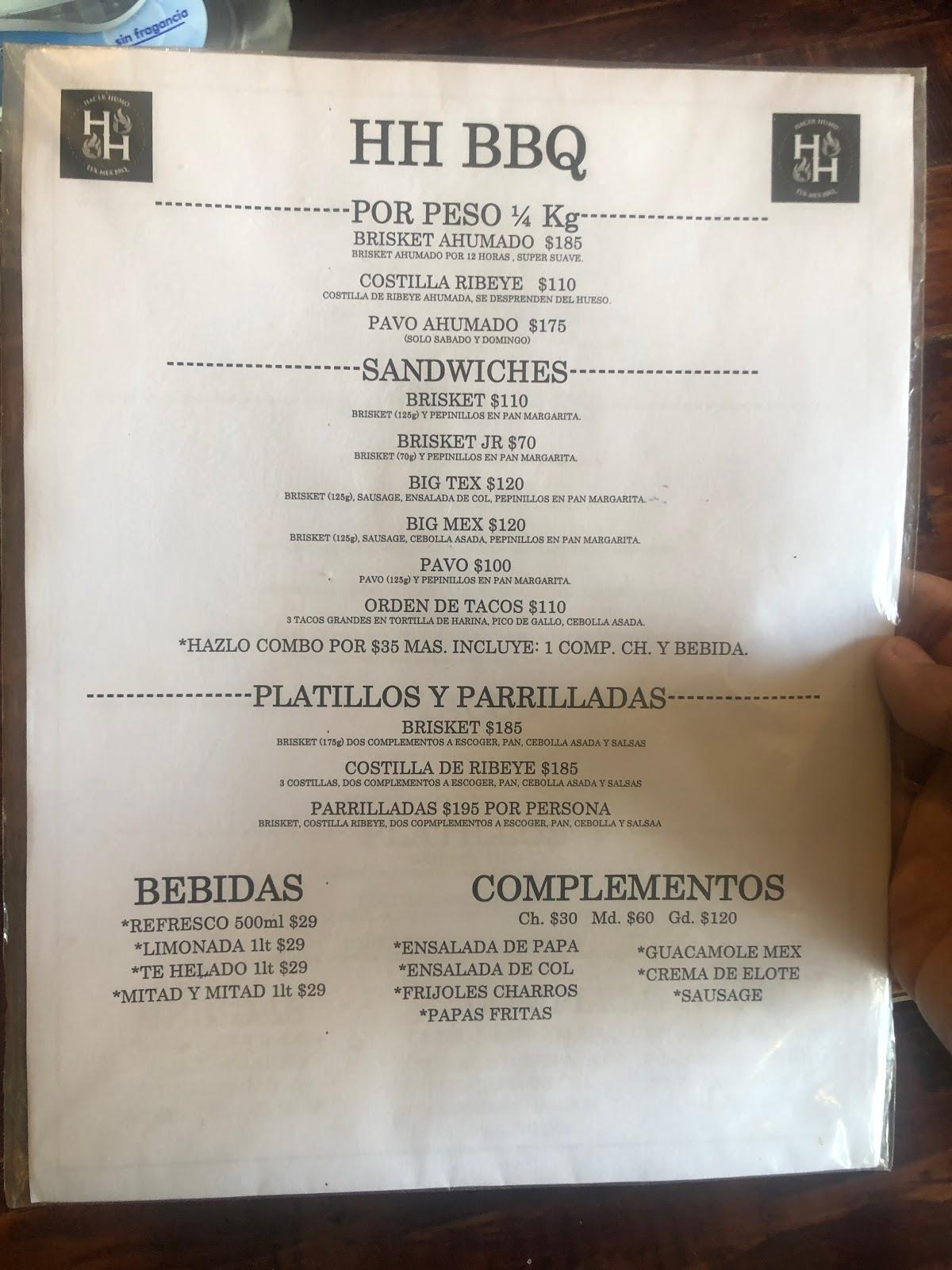 Carta de HACER HUMO BBQ, Nuevo Laredo