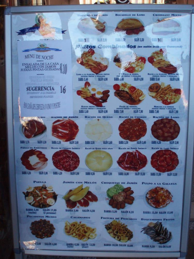 Menu at Museo del Jamón restaurant, Madrid, Pl. Mayor