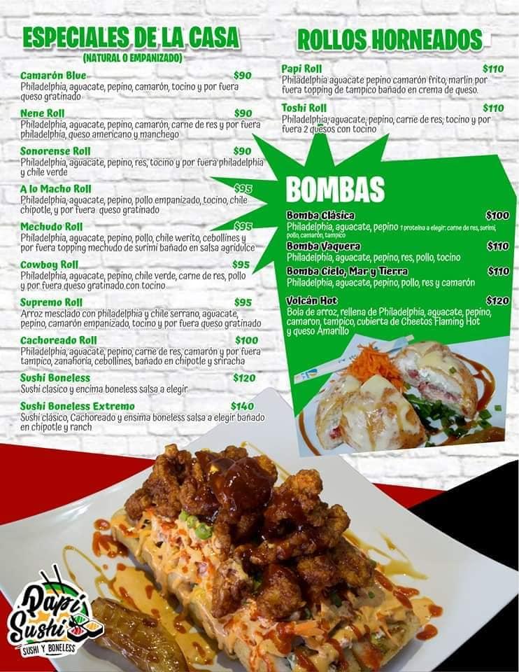 Menu at Papi Sushi restaurant, Guaymas, Blvd. Benito Juárez S/N